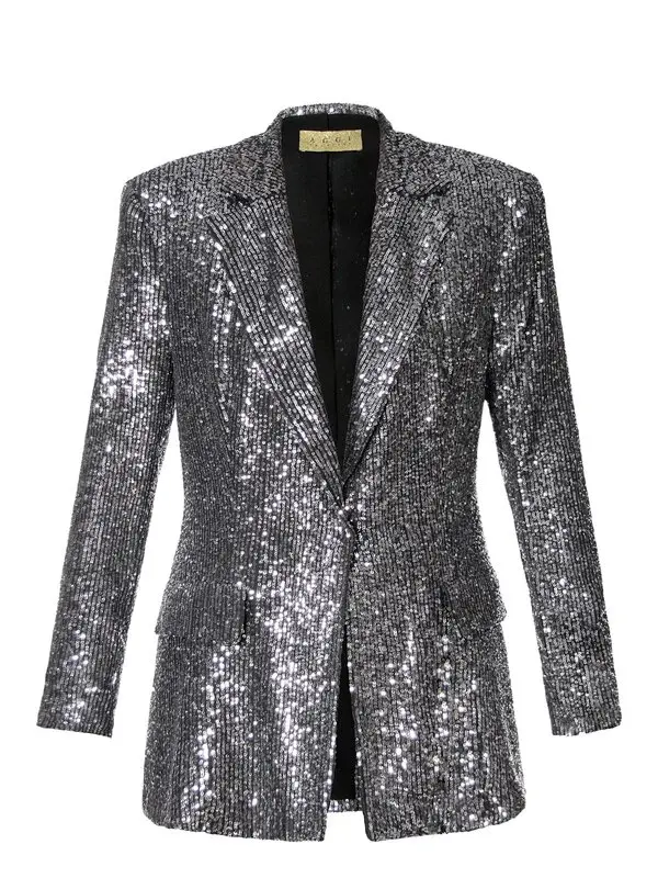 AGGI BY HALEWSKI Luna Sequin Blazer - Silver