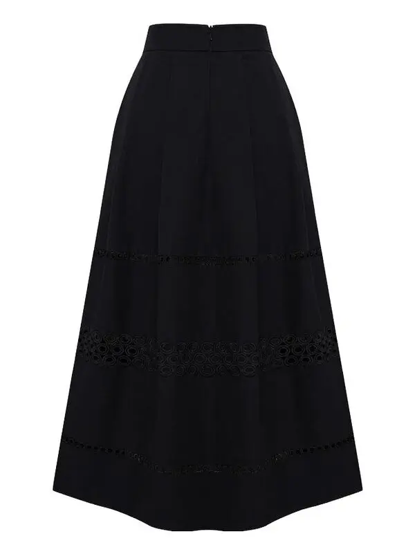 EXQUISE Sydney Embroidered Eyelet Midi Skirt - Black