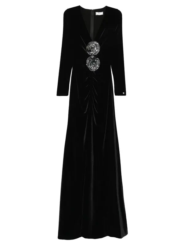NISSA Sequin-embellished Velvet Midi Dress - Black