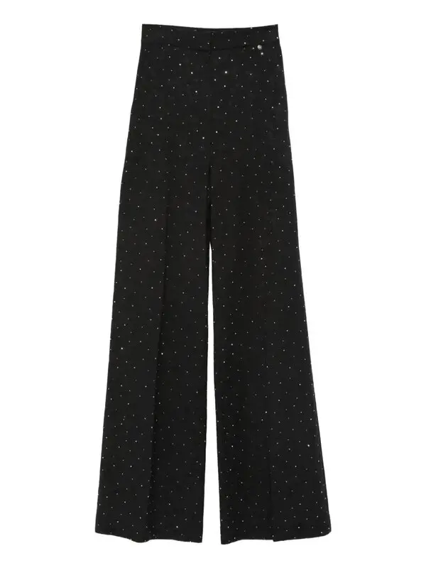 NISSA Rhinestone-embellished Brocade Pants - Black