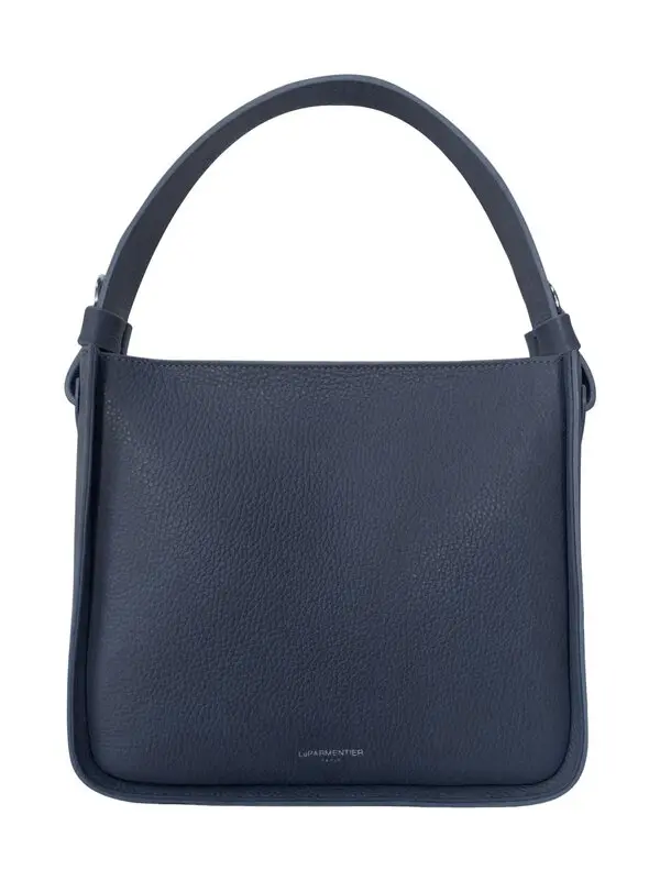 LE PARMENTIER Duplo Medium Hammered Leather Top Handle Bag - Blue