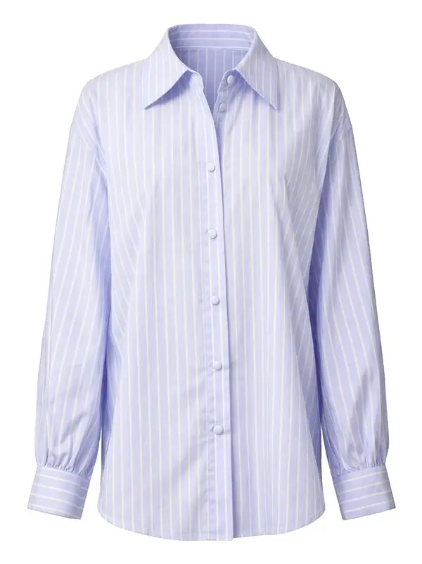 OH!ZUZA NIGHT&DAY Striped Oversized Cotton Shirt - Blue/white