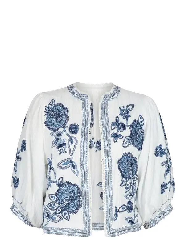 MODENAIRE Floral Embroidered Cropped Jacket - White