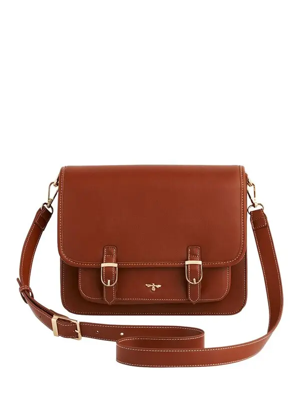 FABLE ENGLAND Classic Satchel With Bee Plaque - Brown