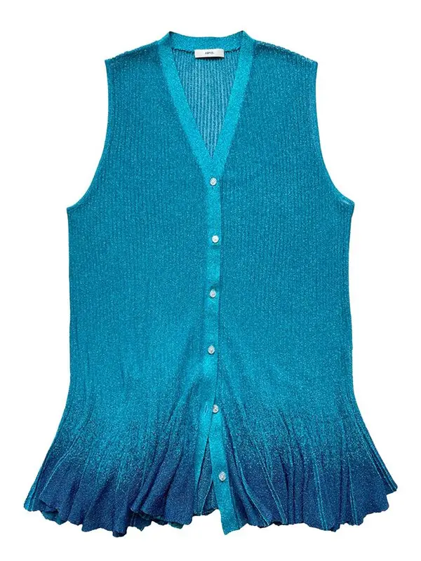 ARTO. Lurex Metallic Flying Knit Ribbed Cardigan Vest - Green