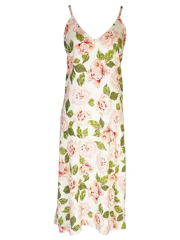 JENNAFER GRACE Floral Print Slip Midi Dress - White/pink