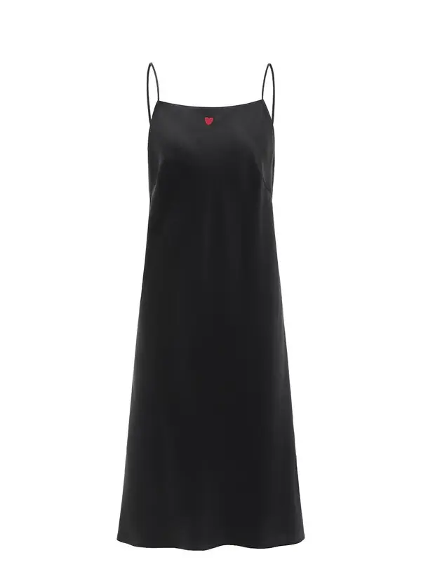 Not Just Pajama Little Heart Collection Silk Slip Dress - Black