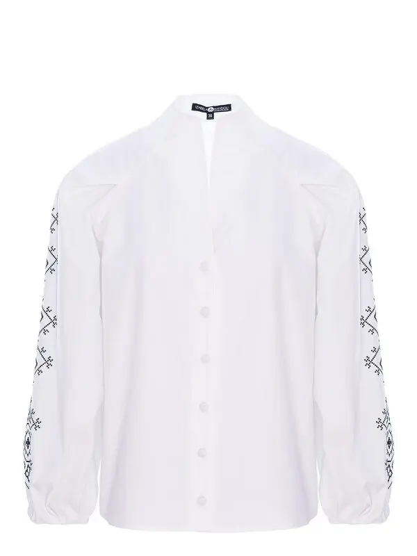 IZABELA MANDOIU Button-up Shirt With Embroidered Sleeves - White