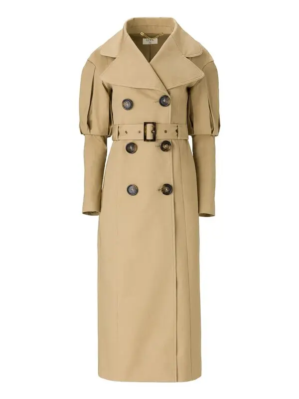 LITA COUTURE Statement Pleated Shoulders Trench Coat - Gold