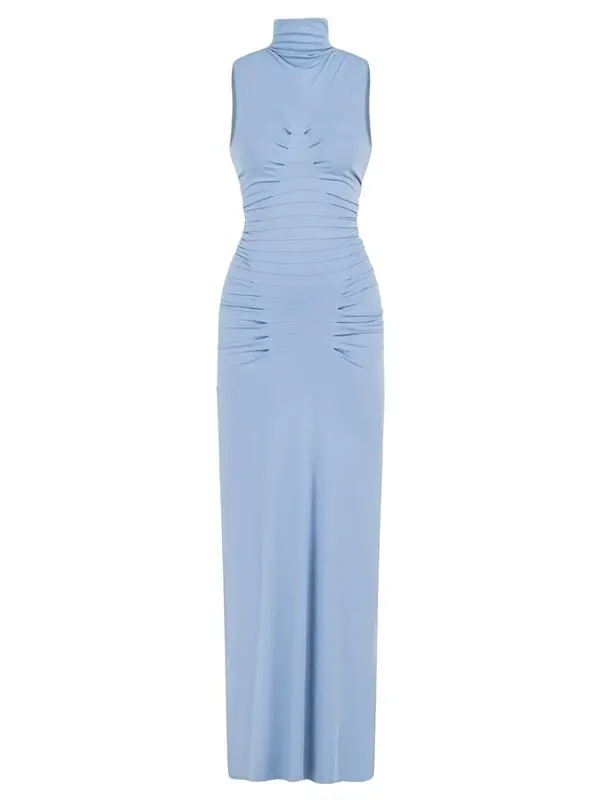 NOCTURNE Ruched High-neck Maxi Dress - Blue