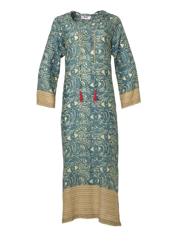 TIGER AND THE MONKEY Laura Silk Organic Cotton Kaftan Dress - Blue