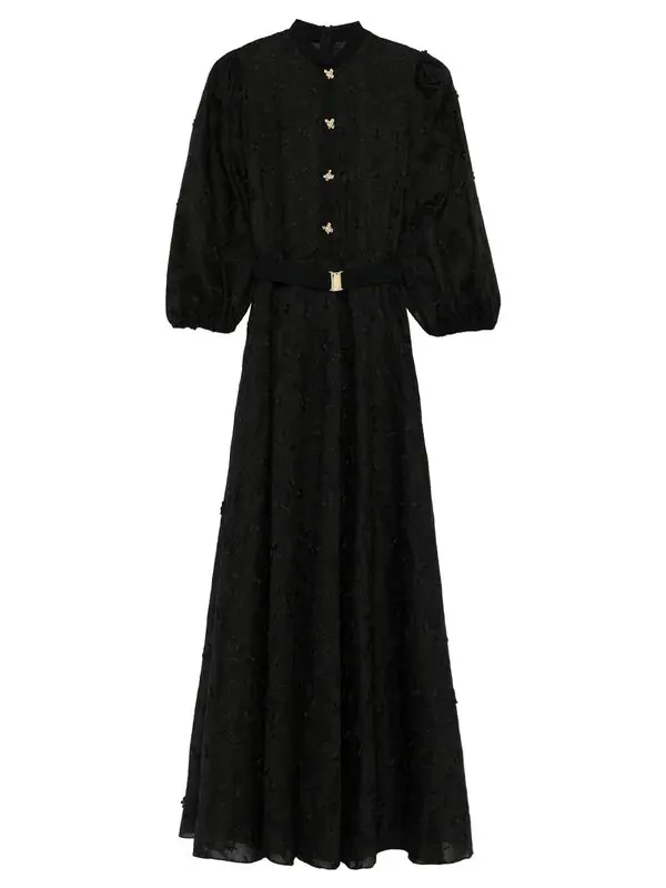NISSA Embroidered Lyocell Midi Dress - Black