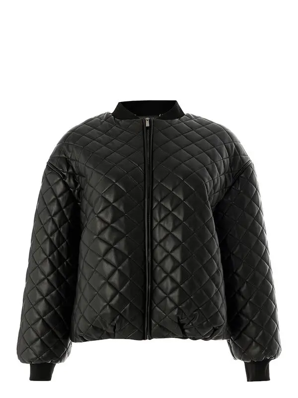 EXQUISE Faux Leather Quilted Jacket - Black