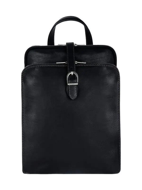 TIME RESISTANCE Convertible Leather Backpack Shoulder Bag - Black