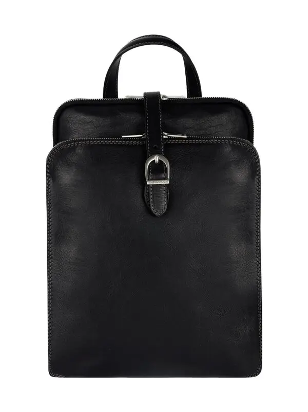 TIME RESISTANCE Convertible Leather Backpack Shoulder Bag - Black