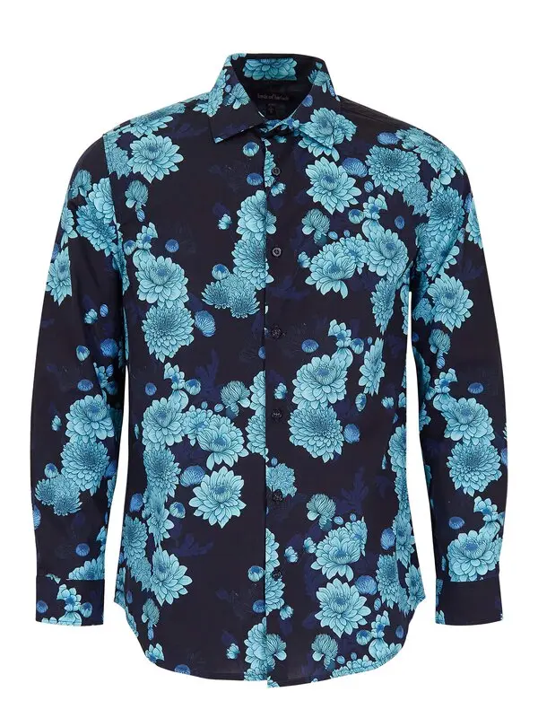 LORDS OF HARLECH Nigel Serious Floral Shirt Navy - Blue