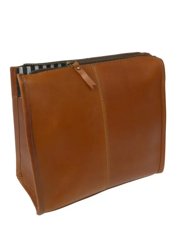 VIDA VIDA Slim Leather Wash Bag - Brown