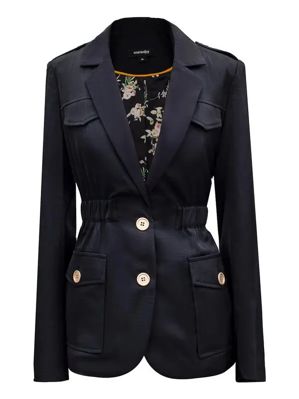 SMART AND JOY Safari Blazer With Elasticated Waist - Black