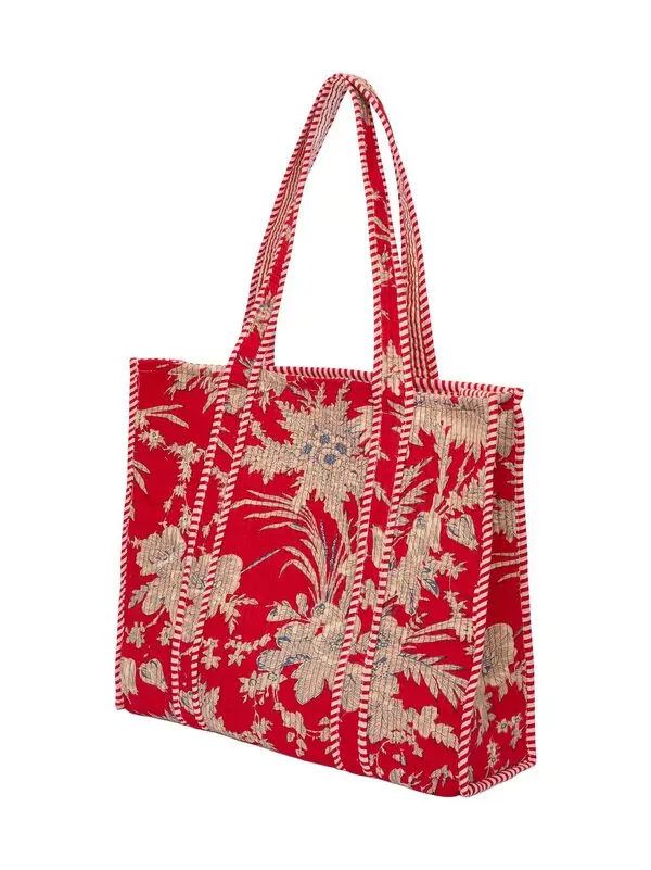 AT LAST... Floral Cotton Tote Bag - Red