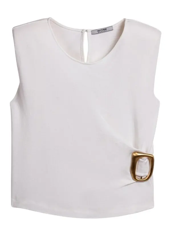 NOCTURNE Sleeveless Buckle Blouse - White