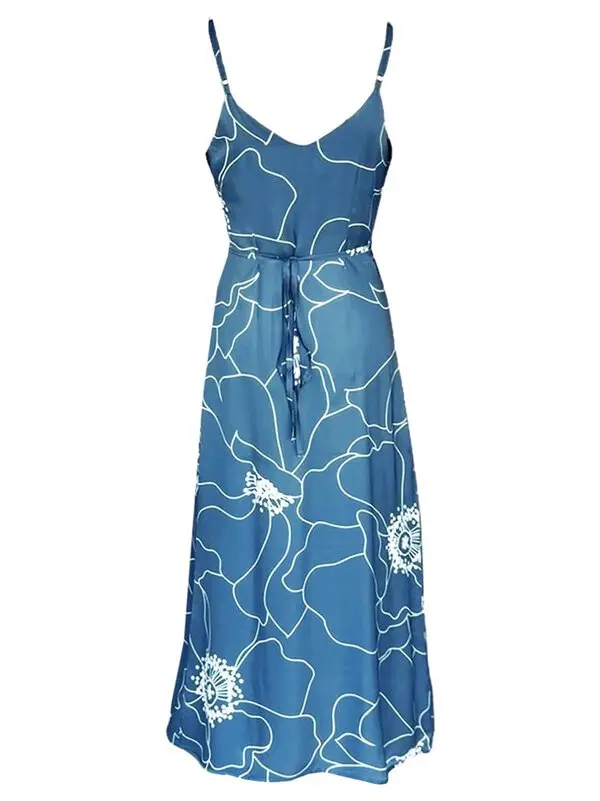 Haris Cotton Printed Satin Wrap Maxi Dress With Straps - Blue