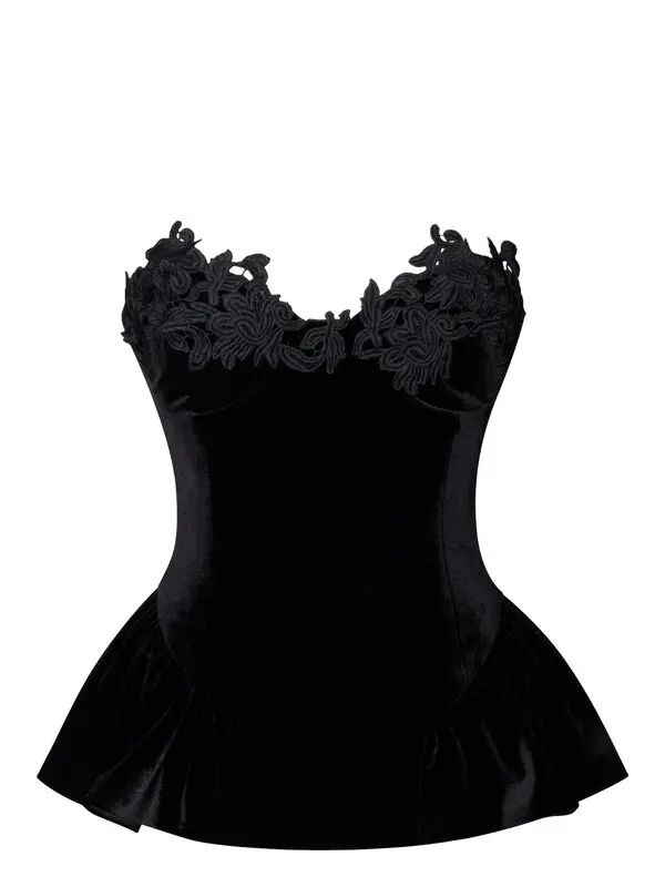 MISS CIRCLE NEW YORK Velvet Peplum Top With Lace Trim - Black