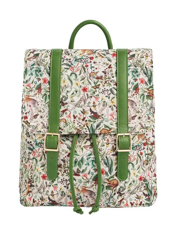 FABLE ENGLAND Garden Floral Buckle Backpack - Green