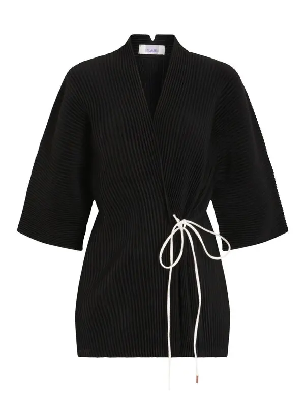 LONDON ATELIER BYPRODUCT Pleated Kimono Cardigan With Cord - Black