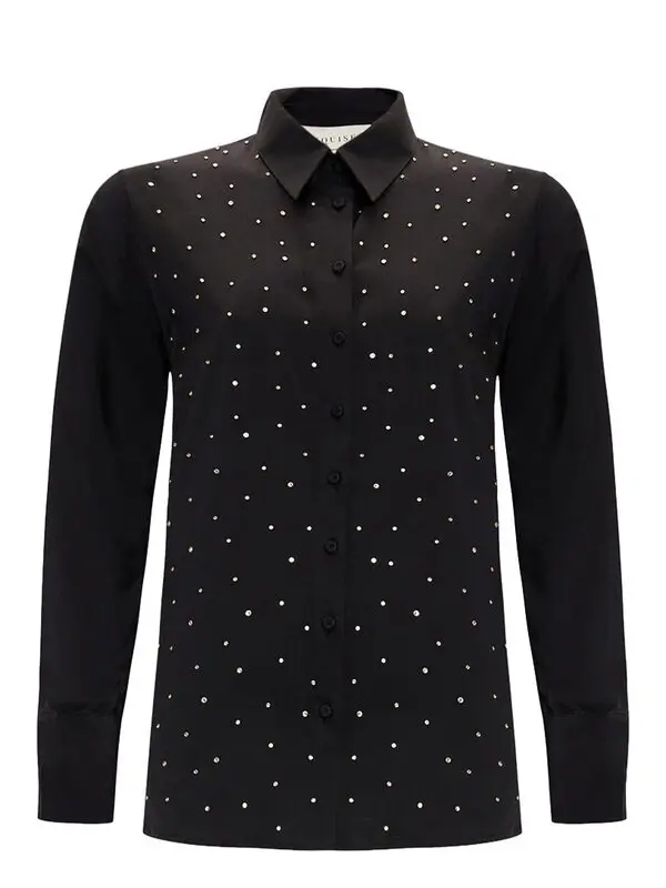 EXQUISE Stone Detail Long Sleeve Shirt - Black
