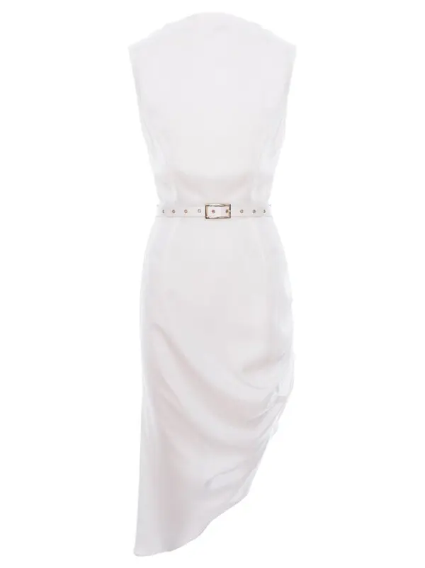 AVENUE N°29 Cowl Neckline Asymmetric Viscose Midi Dress - White