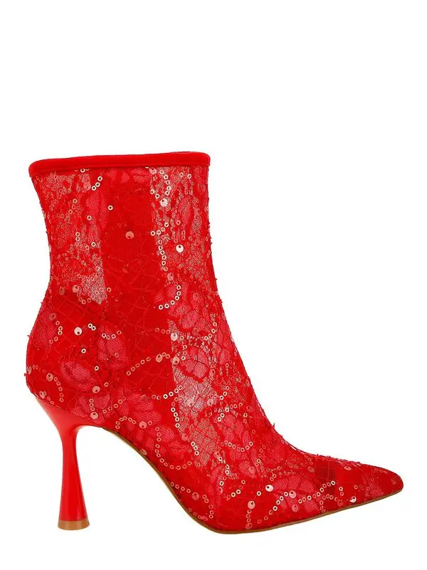 RAG & CO Sequin Lace Boots - Red