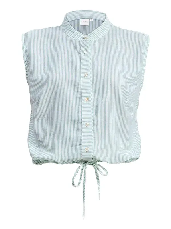 REISTOR Button-down Striped Shirt With Drawstring - Green