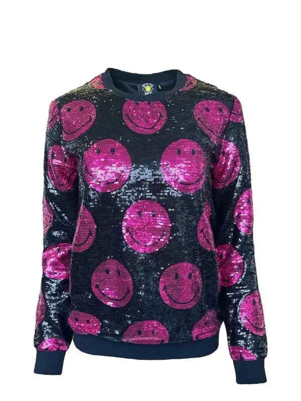 ANY OLD IRON Smiley Sequin Sweatshirt - Pink/black