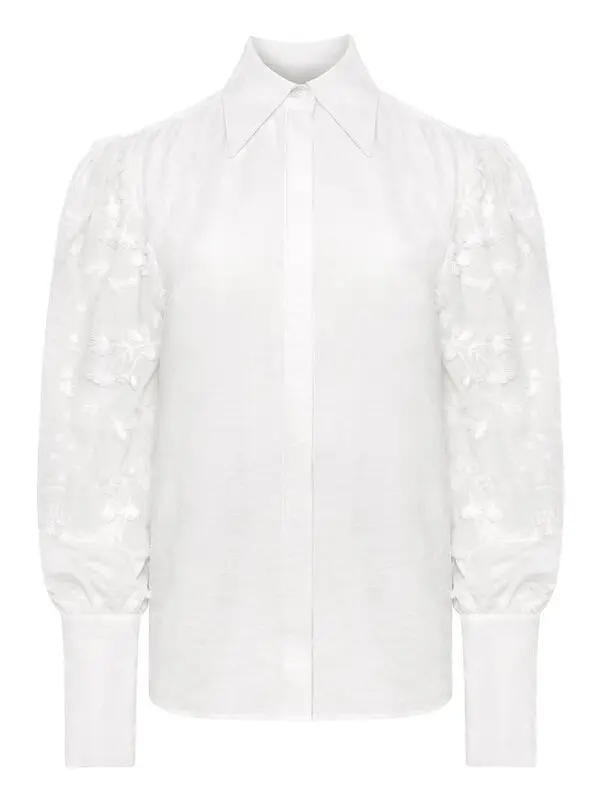 MANDRAGORA Ecru Madden Embroidered Sleeve Shirt - White