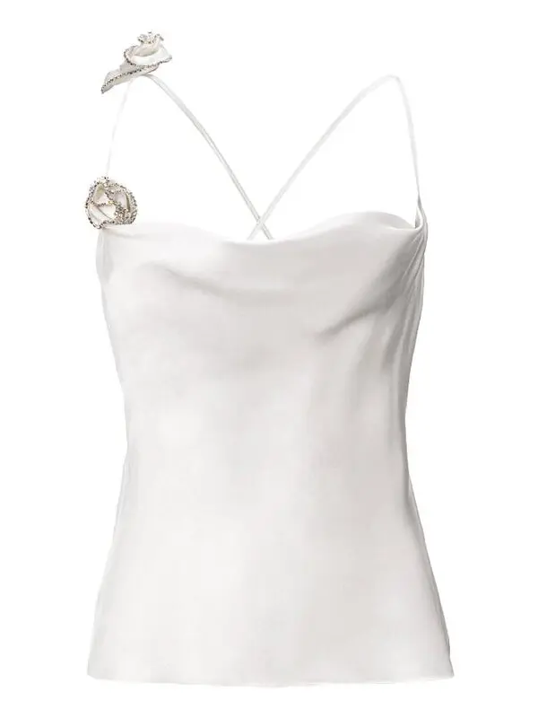 LITA COUTURE Rosette Appliqués Silk Top - White
