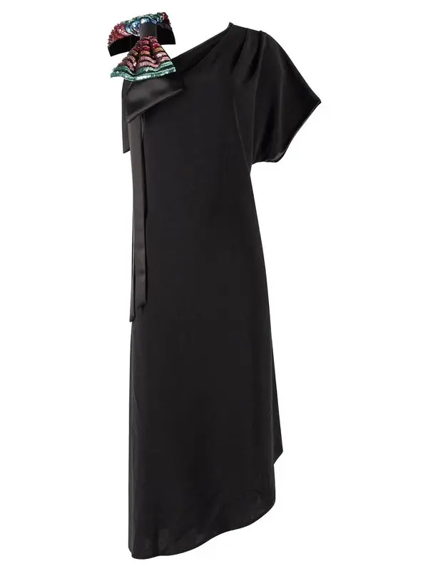 MONESSA JOAN One-shoulder Dress With Detachable Sequin Bow - Black