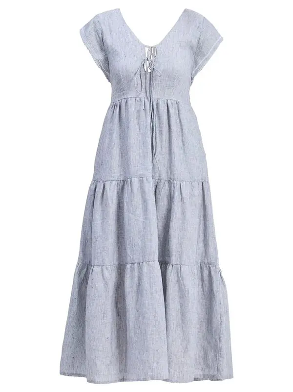 REISTOR Maxi Tiered Linen Dress - Grey