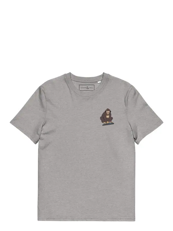 ANCHOR & CREW Heather D J Monkey Organic Cotton Embroidered T-shirt - Grey