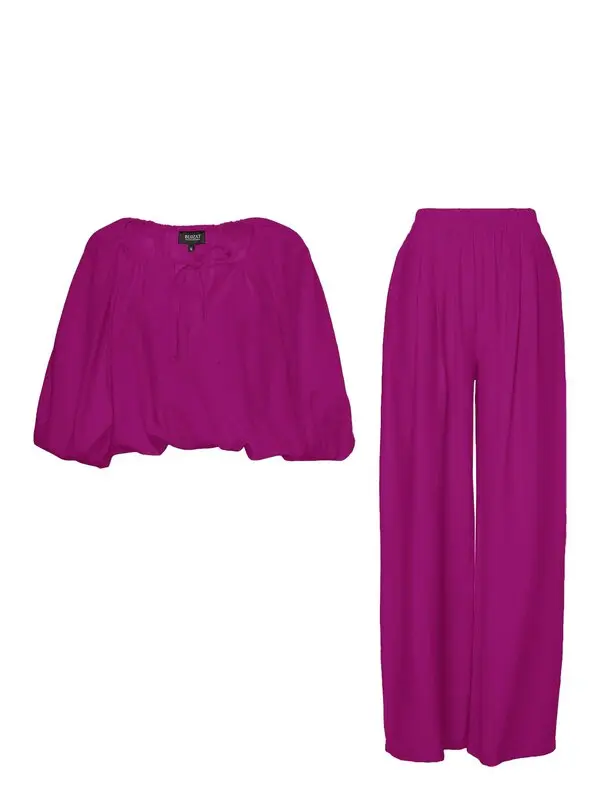 BLUZAT Linen Matching Set With Blouse And Trousers - Purple