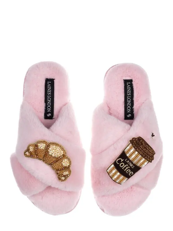 LAINES LONDON Classic Slippers With Brooches - Pink