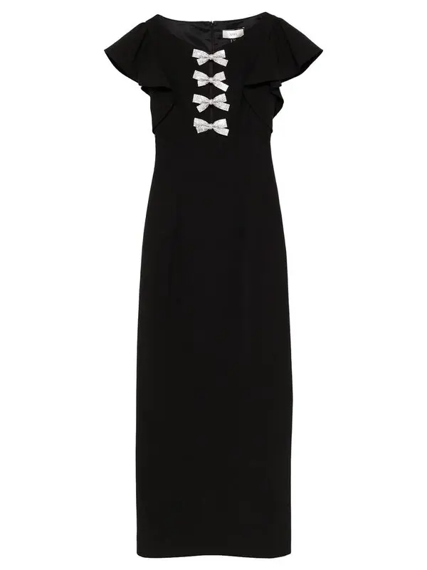 NISSA Crystal Bow Embellished Midi Dress - Black