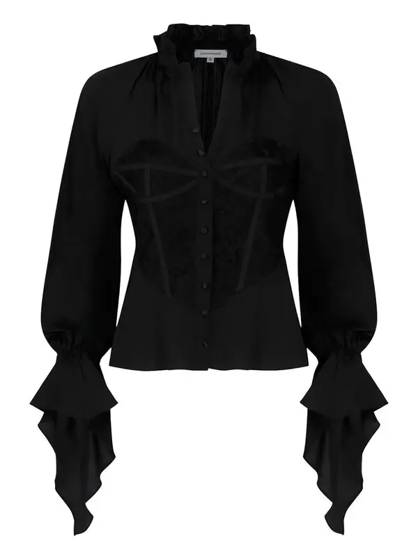 CAVANAGH BAKER Corset Button-down Raglan Long Sleeve Blouse - Black