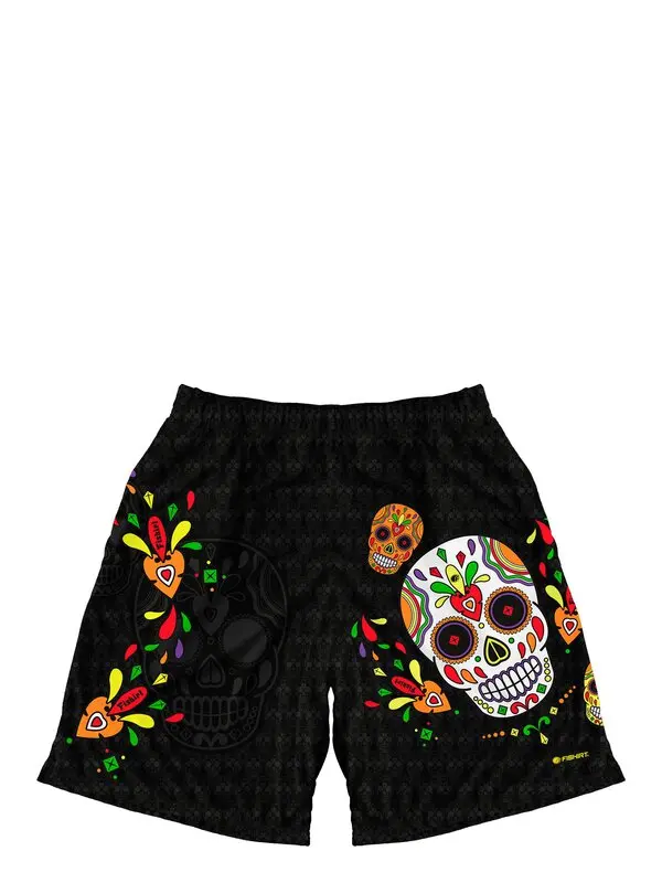 FISHIRT Activewear Knee-length Shorts With Skull Graphic - Black