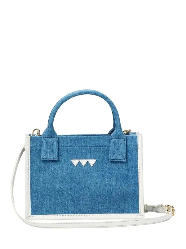 GET THE GALLOP Denim Small Tote With Leather Details - Blue