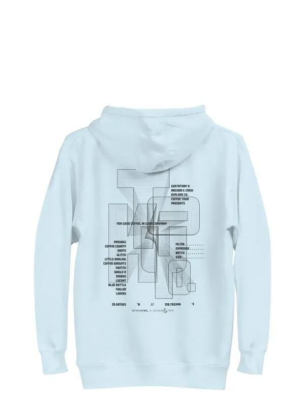 ANCHOR & CREW Tokyo Coffee Scene Cotton Blend Embroidered Hoodie - Blue