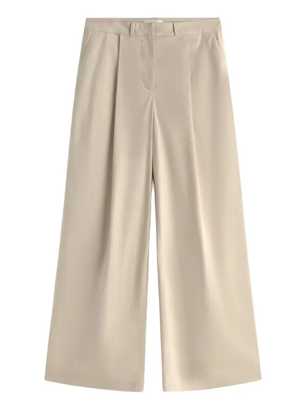 THINKING MU Wide Leg Organic Cotton Trousers - Beige