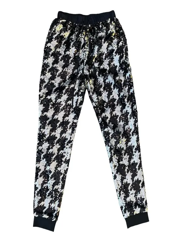 ANY OLD IRON Gold / Black / Silver Dogstooth Reversible Sequin Joggers - Gold/black/silver
