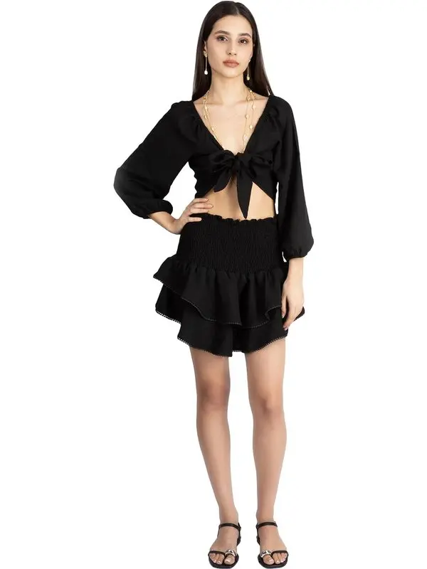 ILVI Melena Crop Blouse & Skirt Set - Black