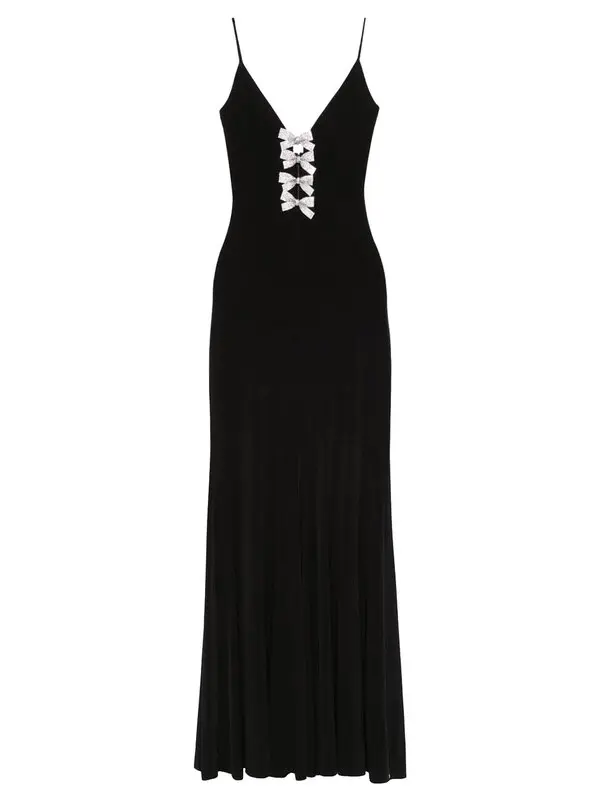 NISSA Bow-detail Jersey Maxi Dress - Black