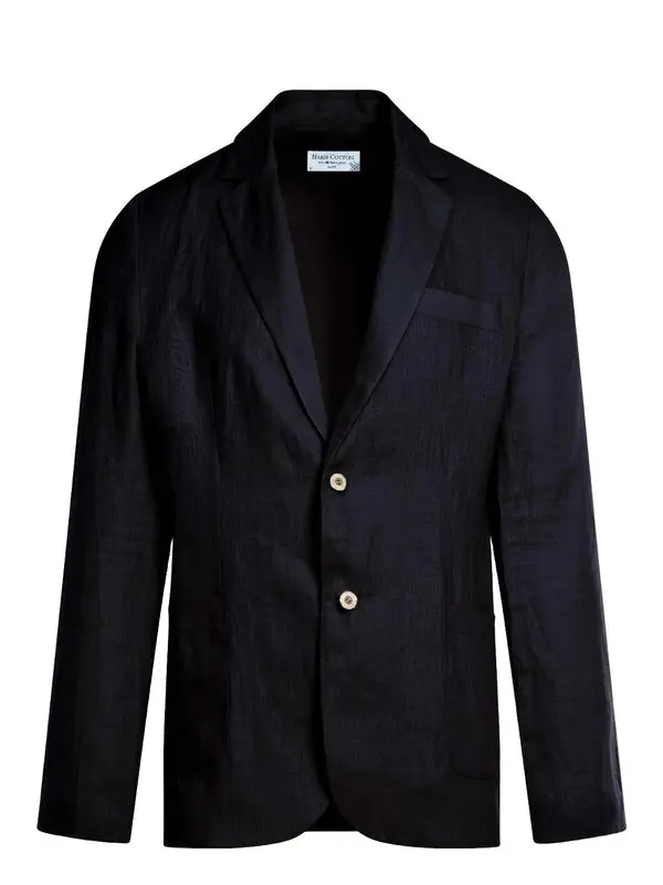 Haris Cotton Solid Lapel Neck Linen Blazer- Marine - Blue
